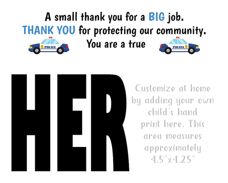 Police Officer Gifts, Law Enforcement Thank You Card Handprint Art ...