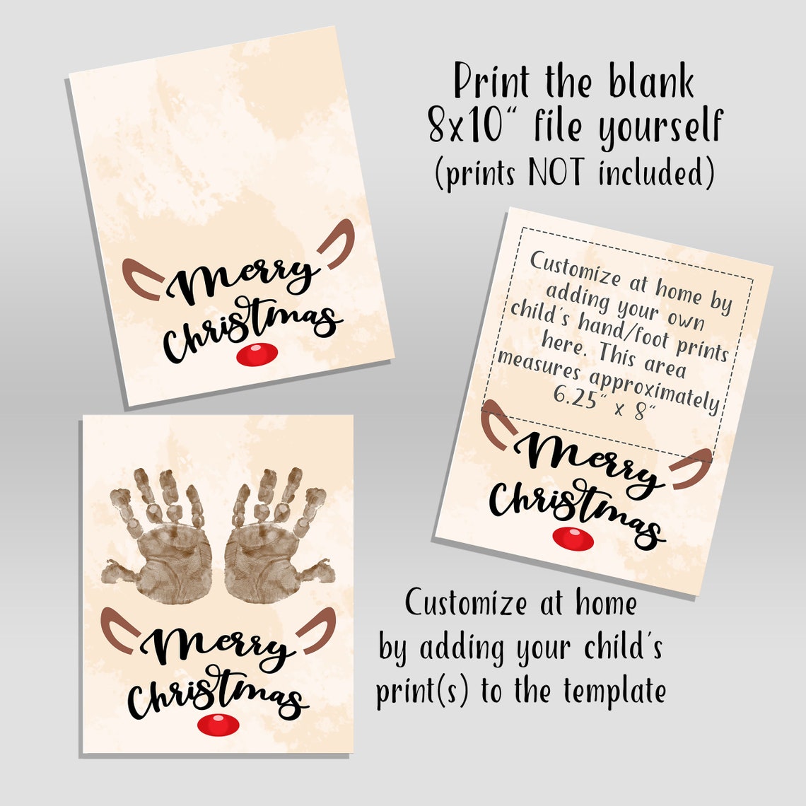 Merry Christmas Reindeer Handprint Art Christmas Xmas Craft - Etsy