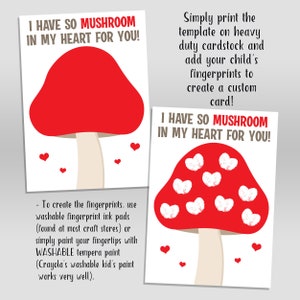 So Mushroom in My Heart Printable Valentine's Day Card, Fingerprint ...