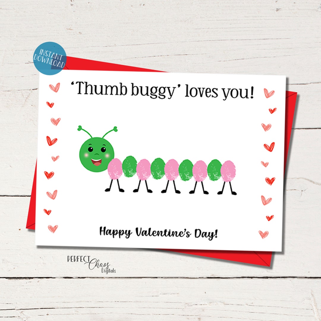 Valentine's Day Fingerprint Craft for Kids, Printable Valentines Day ...