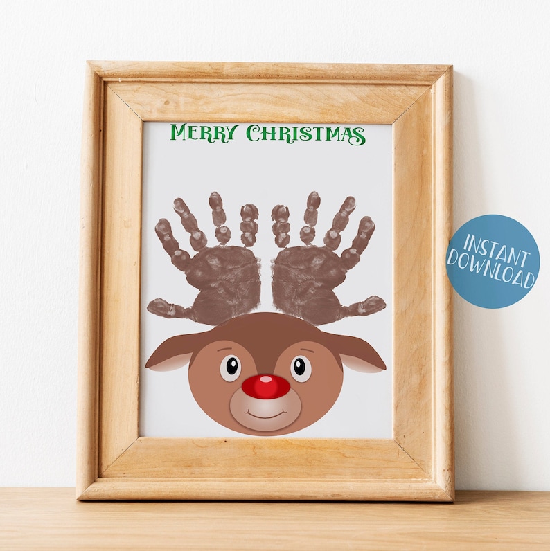 Handprint Christmas Craft Reindeer Art Printable Template | Etsy