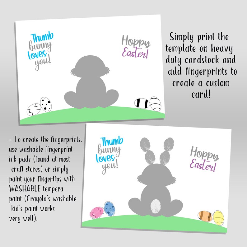Printable Easter Card Easter Bunny Thumbprint Craft - Etsy