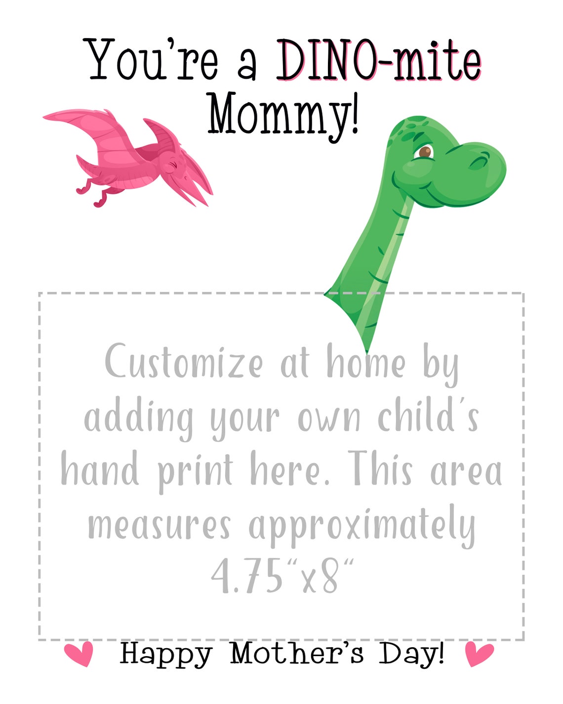 Dinosaur Handprint Art for Mom Mother's Day Card DIY Kid - Etsy