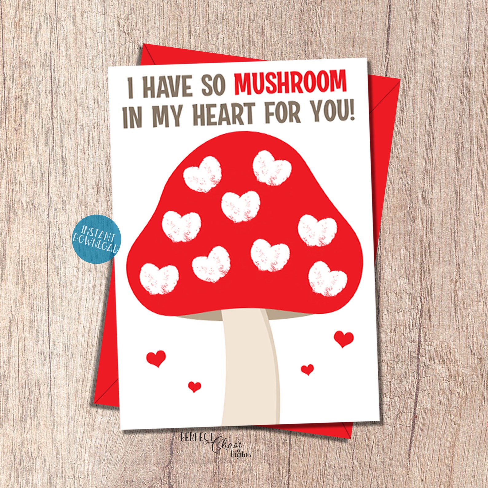 So Mushroom in My Heart Printable Valentine's Day Card, Fingerprint ...