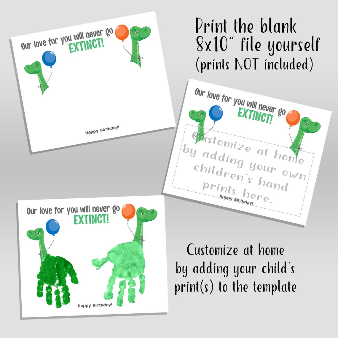 Printable Birthday Card Handprint Art Dinosaur Handprint - Etsy