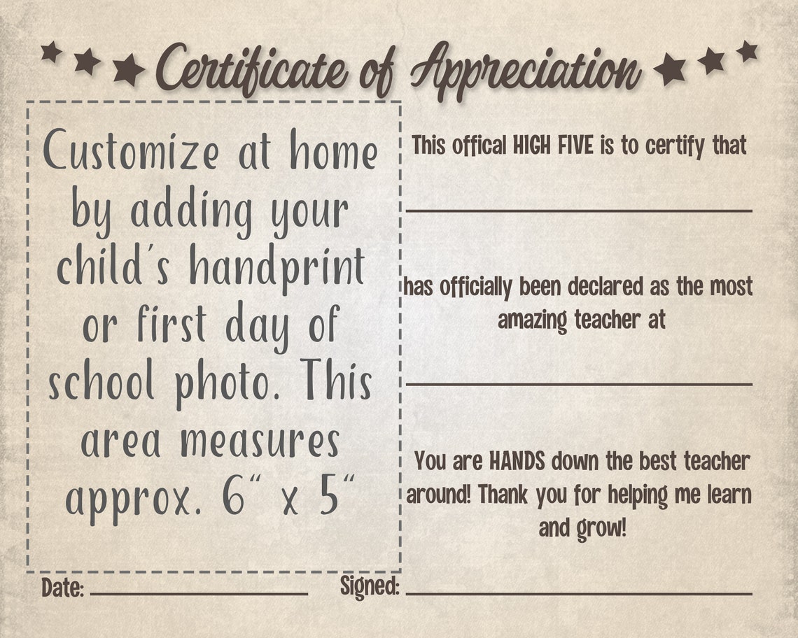 Teacher Appreciation Printable, High Five Award Certificate, Year End ...