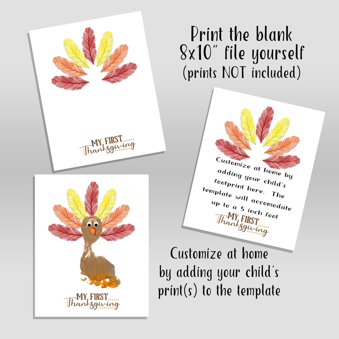 My First Thanksgiving Turkey Footprint Art DIY Kid Craft | Etsy