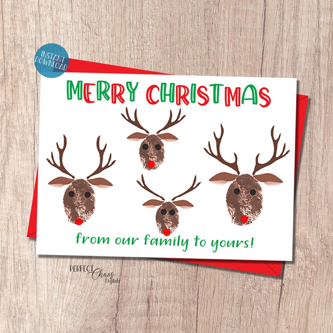 Printable Christmas Card From Kids, Fingerprint Craft for Toddler ...