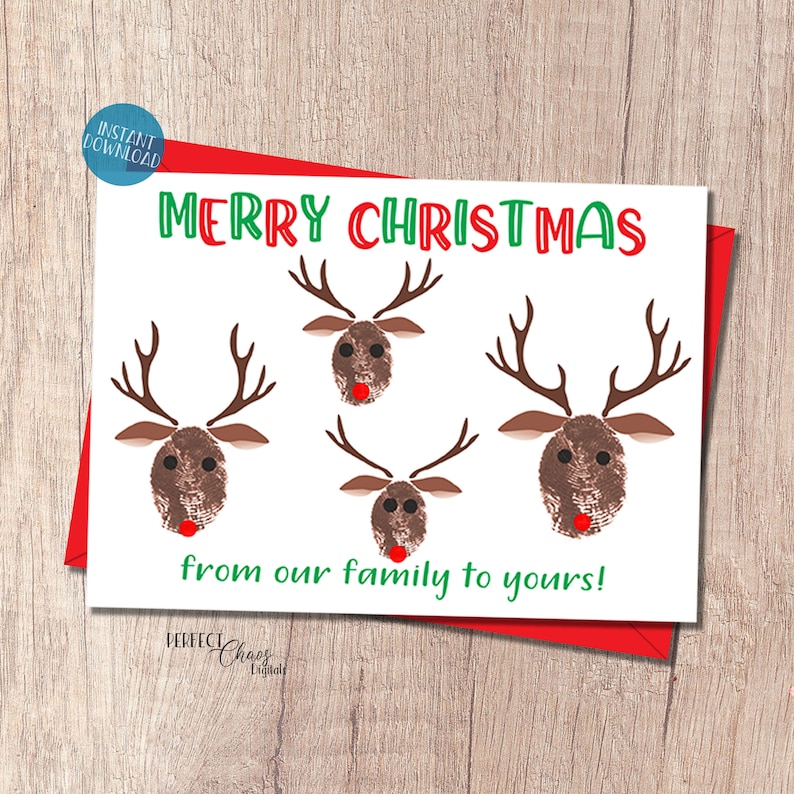 Printable Christmas Card From Kids Fingerprint Craft for - Etsy