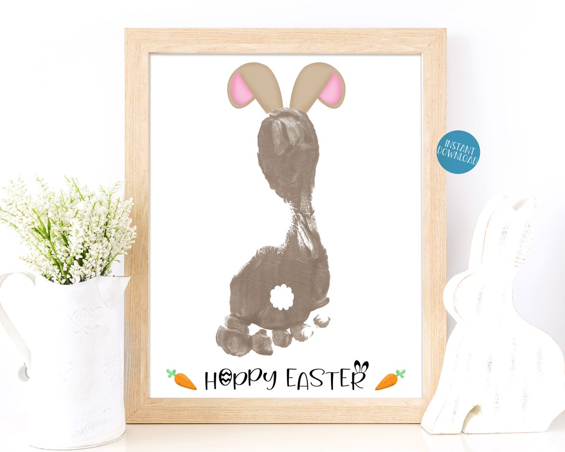 Easter Footprint Art Hoppy Easter Card Easter Bunny - Etsy