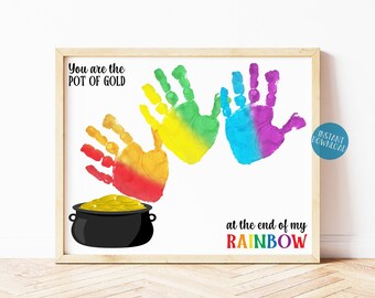 St Patrick's Day Handprint Art Pot of Gold Rainbow | Etsy