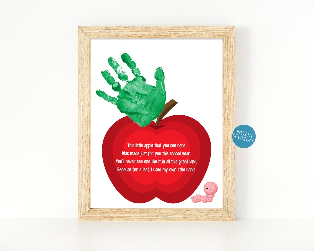 First Day of School Printable Handprint Art, Apple Handprint, Back to ...