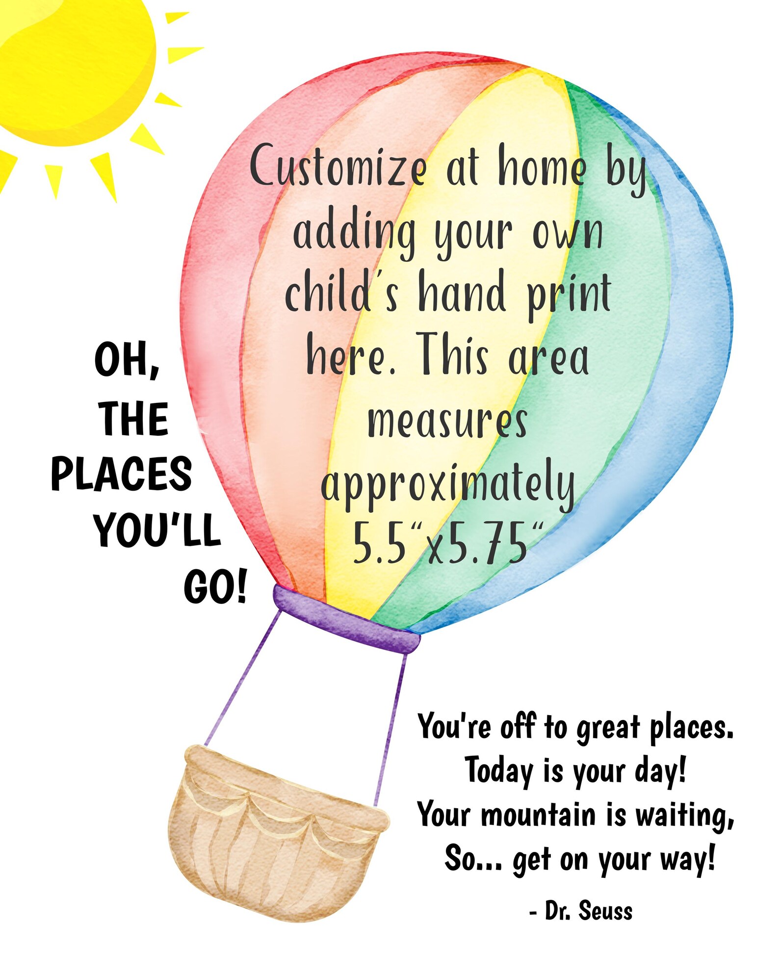 Dr Seuss Handprint Art Printable, Oh the Places Youll Go Digital ...
