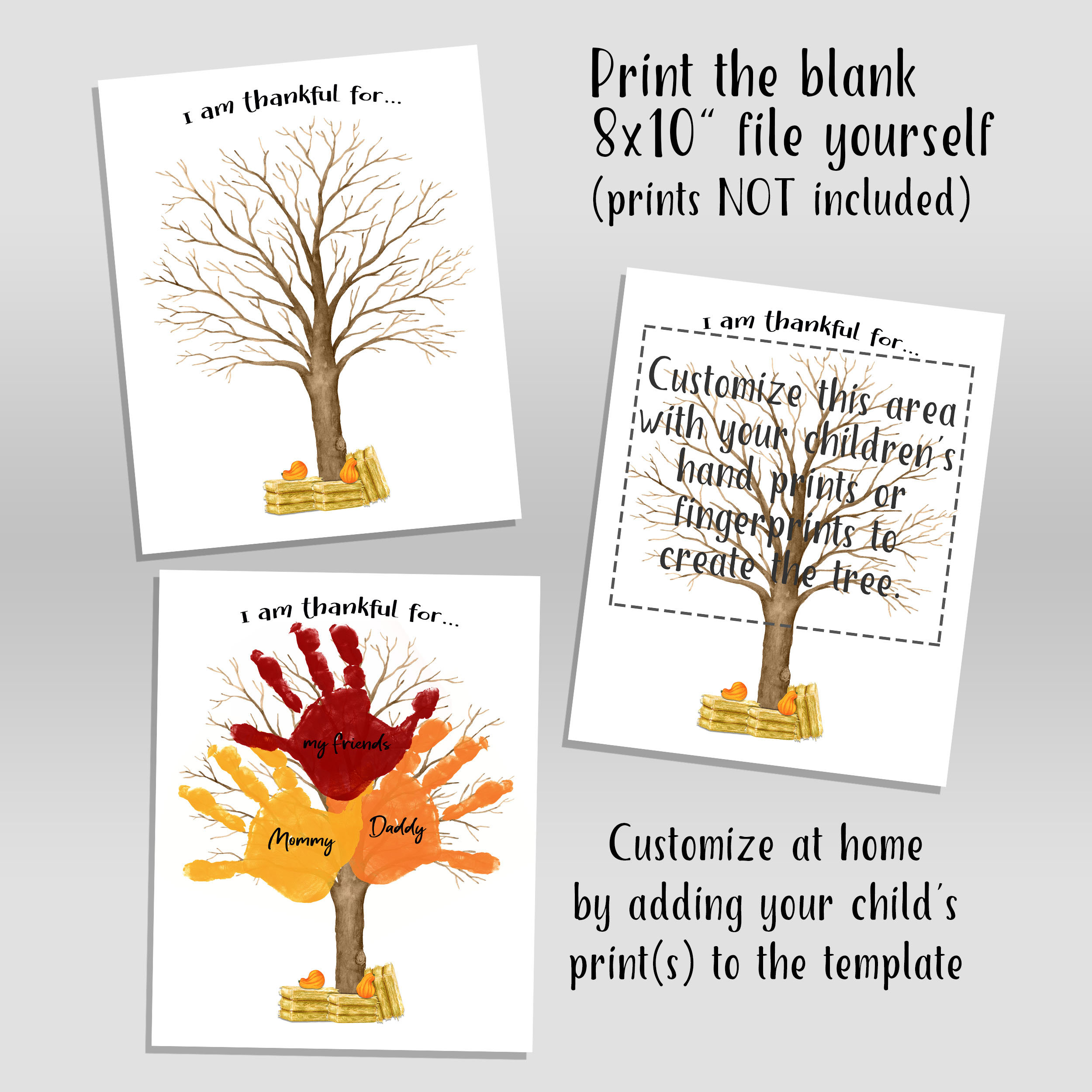Thankful Tree Handprint Art, DIY Kid Craft Kit, Thanksgiving Handprint ...