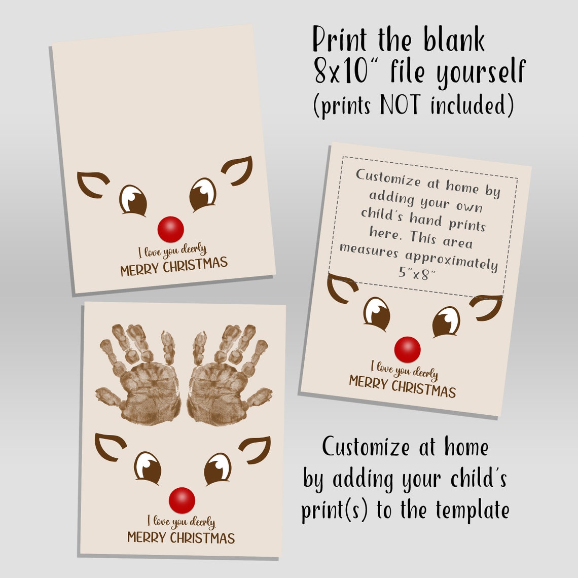 Christmas Handprint Art, Reindeer Craft for Kids, Printable Christmas ...