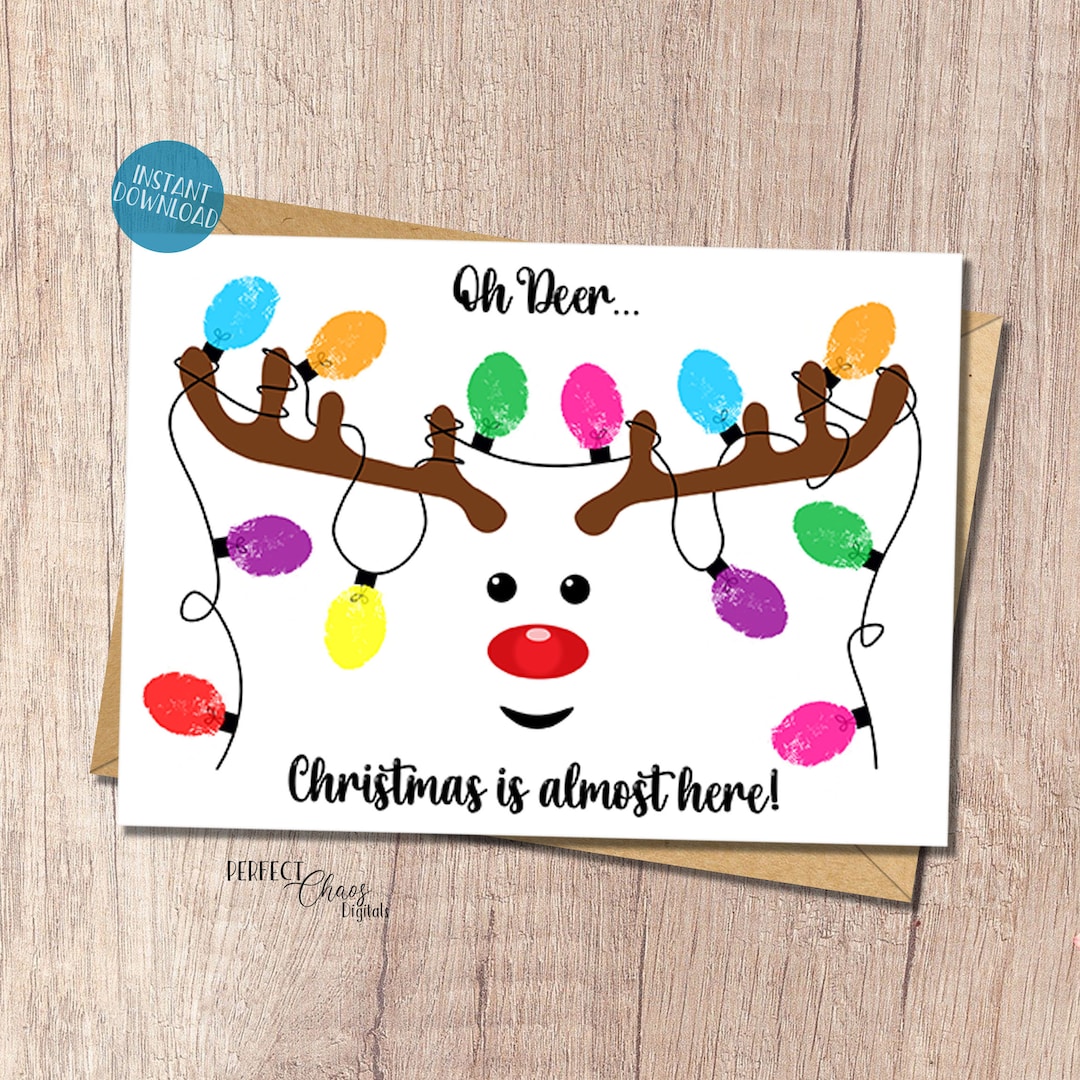 Printable DIY Christmas Card, Fingerprint Craft for Kids, Christmas ...