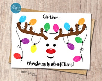 Printable DIY Christmas Card, Fingerprint Craft for Kids, Christmas ...