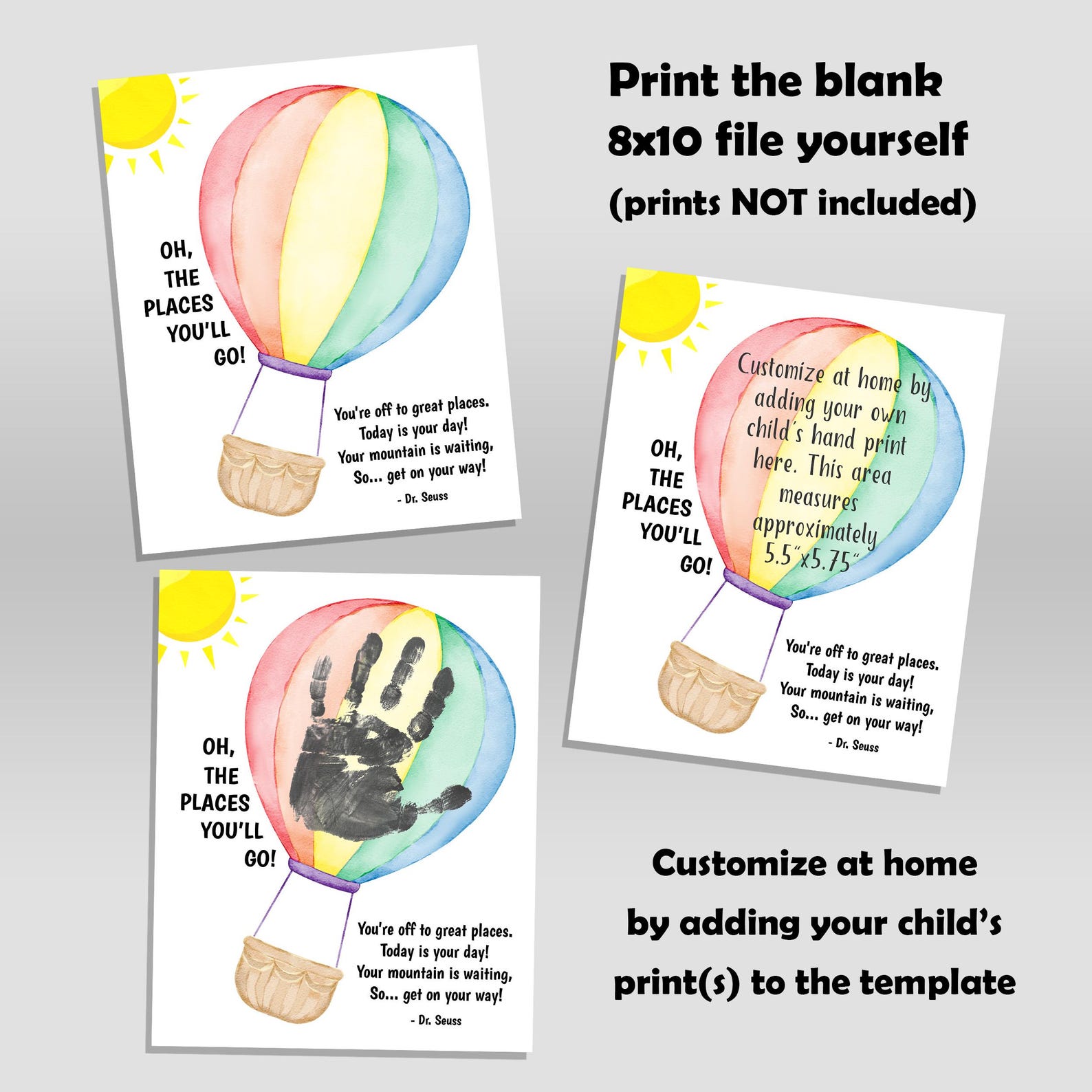 Dr Seuss Handprint Art Printable, Oh the Places Youll Go Digital ...