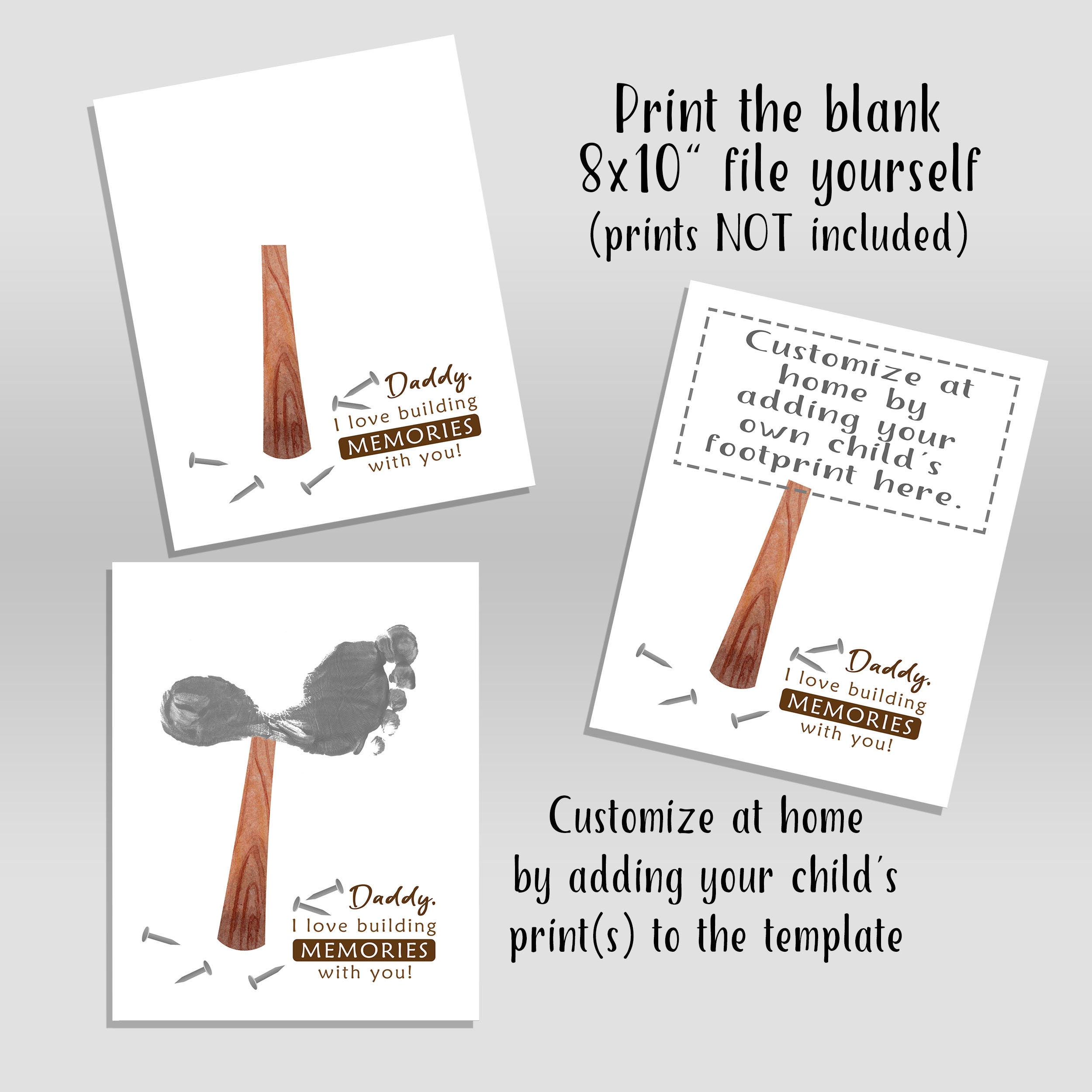 Hammer Footprint Art Project for Toddlers, Gift for Dad, Baby Footprint ...