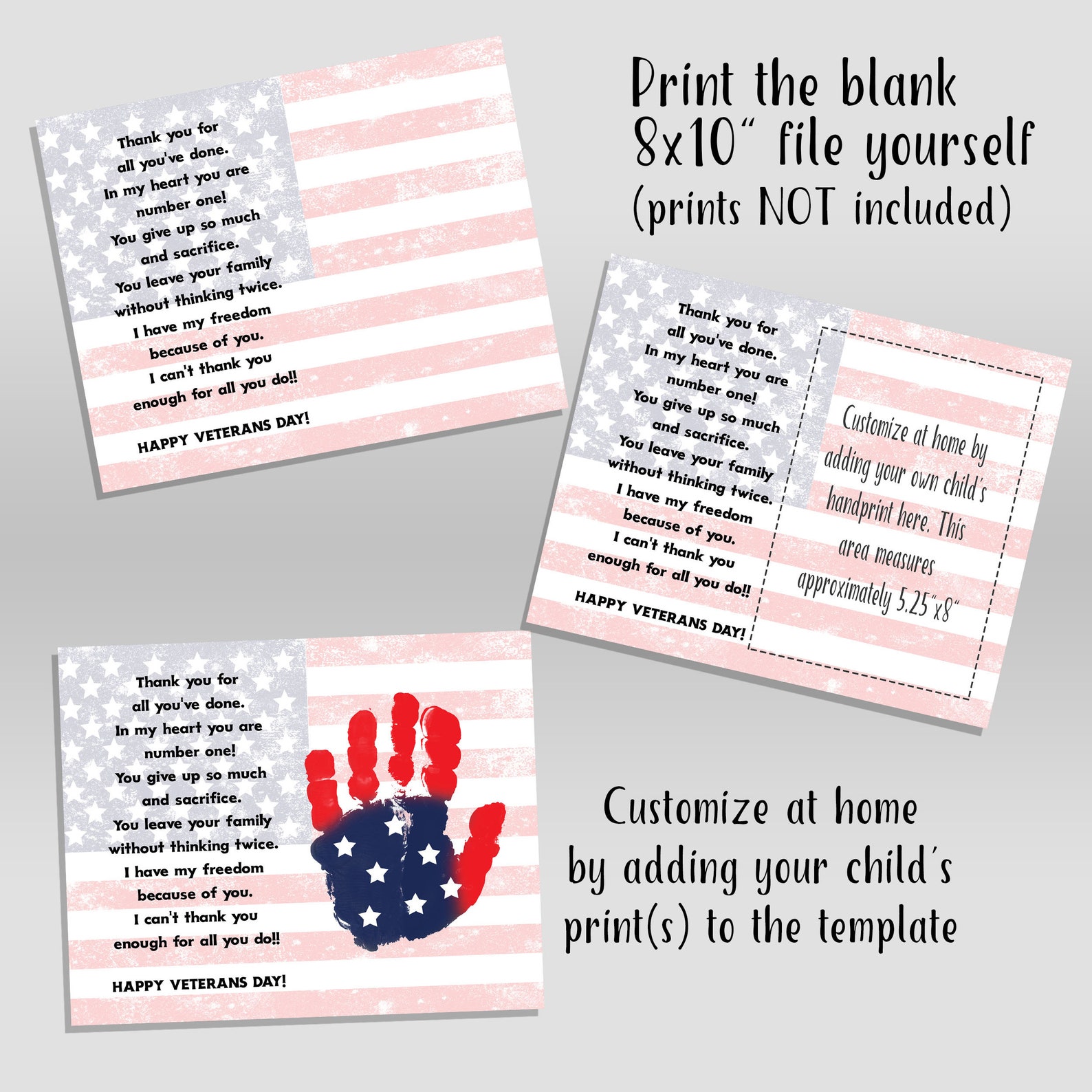 Veterans Day Thank You Card, Handprint Art Project for Kids, Veteran ...