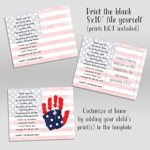 Veterans Day Thank You Card, Handprint Art Project for Kids, Veteran ...