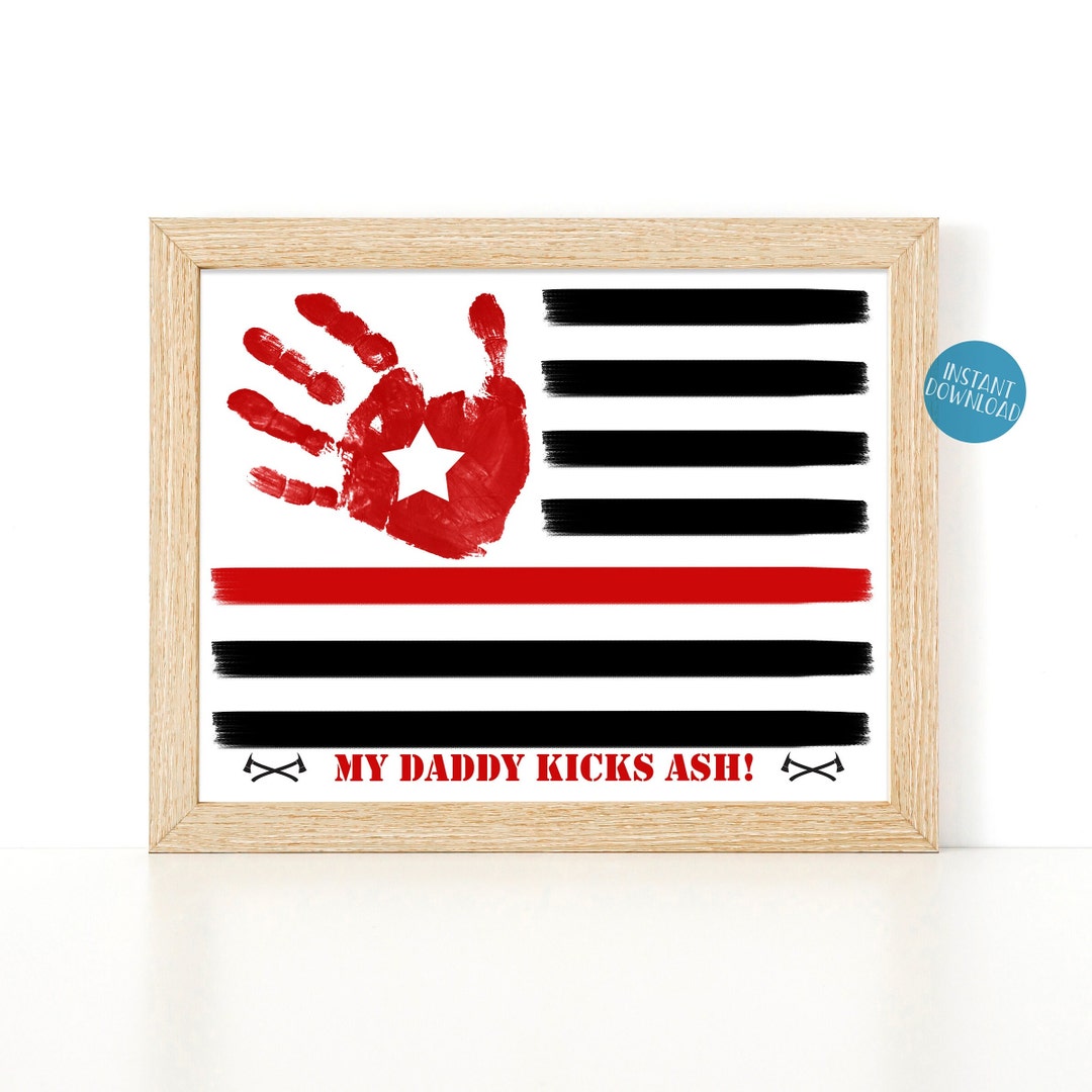 Firefighter Dad Gift, Handprint Art Fireman Gift, Father's Day Fire ...