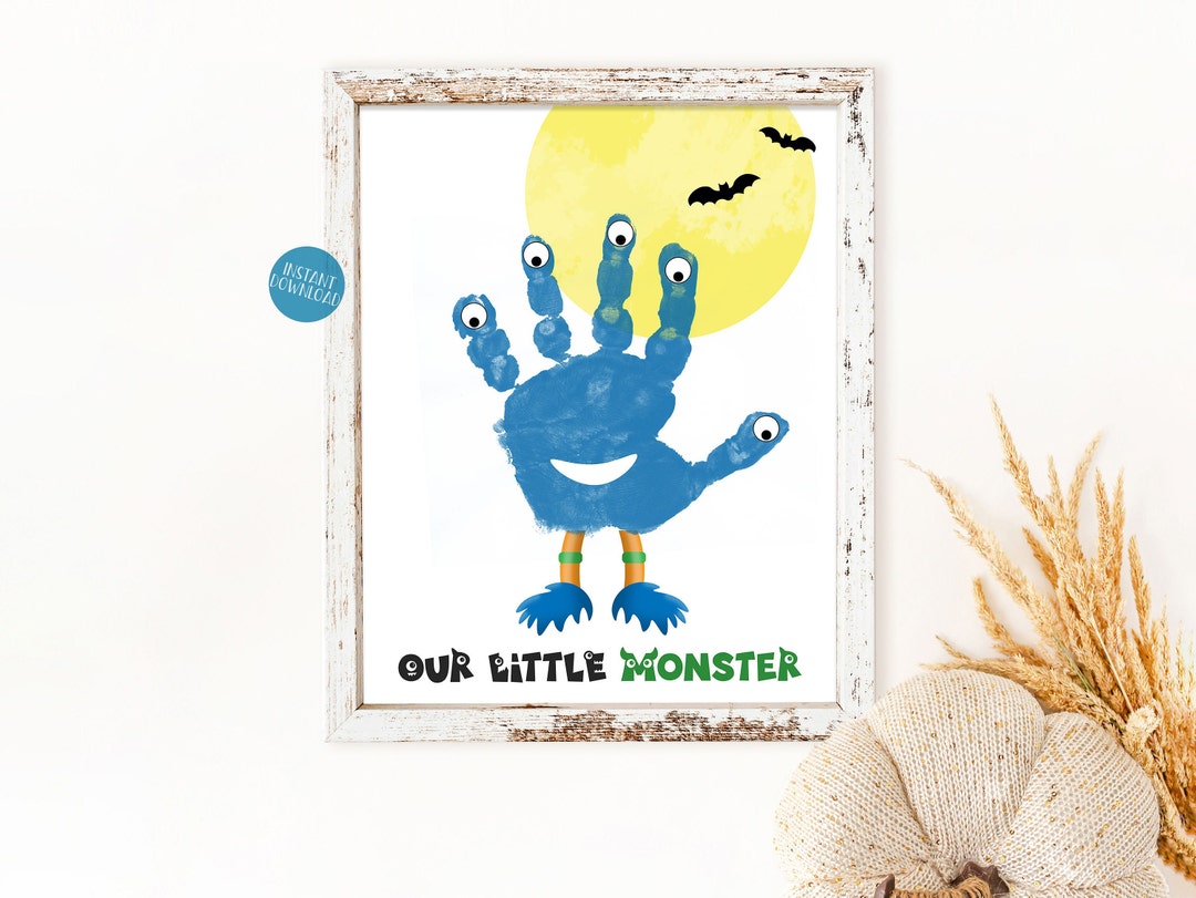 Handprint Art, Halloween Handprint Craft for Kids, Monster Footprint ...