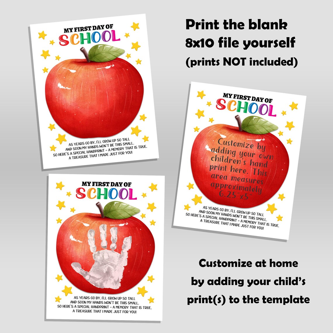 First Day of School Apple Handprint Craft, Handprint Art School Memory ...