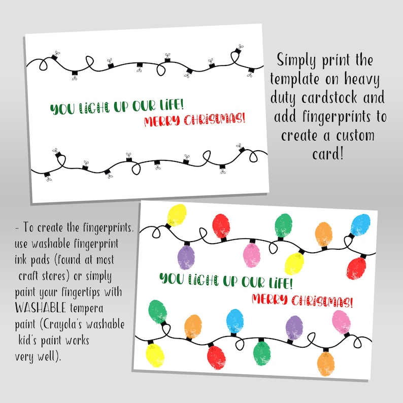 Printable DIY Christmas Card Fingerprint Craft for Kids - Etsy