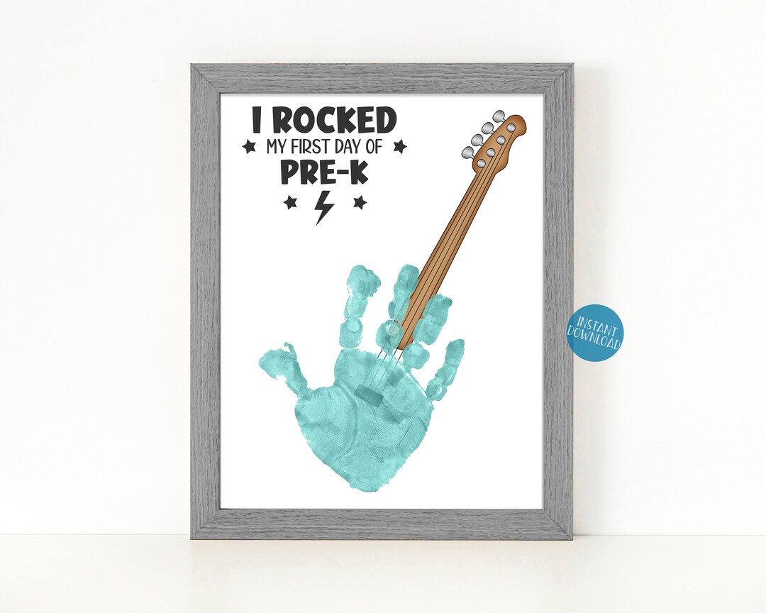Rocked Prek Handprint Art Project, First Day of School Handprint Guitar ...
