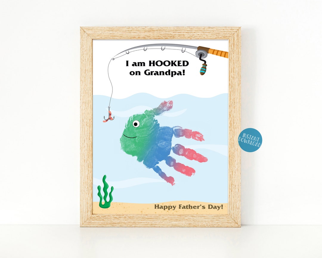 Hooked on Grandpa, Toddler Handprint Art, Baby Handprint Craft, Fathers ...