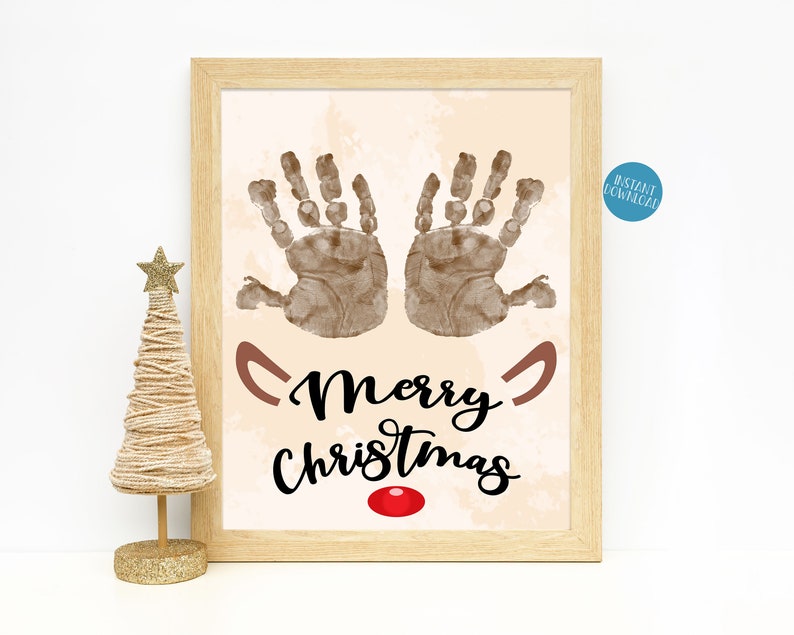 Merry Christmas Reindeer Handprint Art Christmas Xmas Craft - Etsy