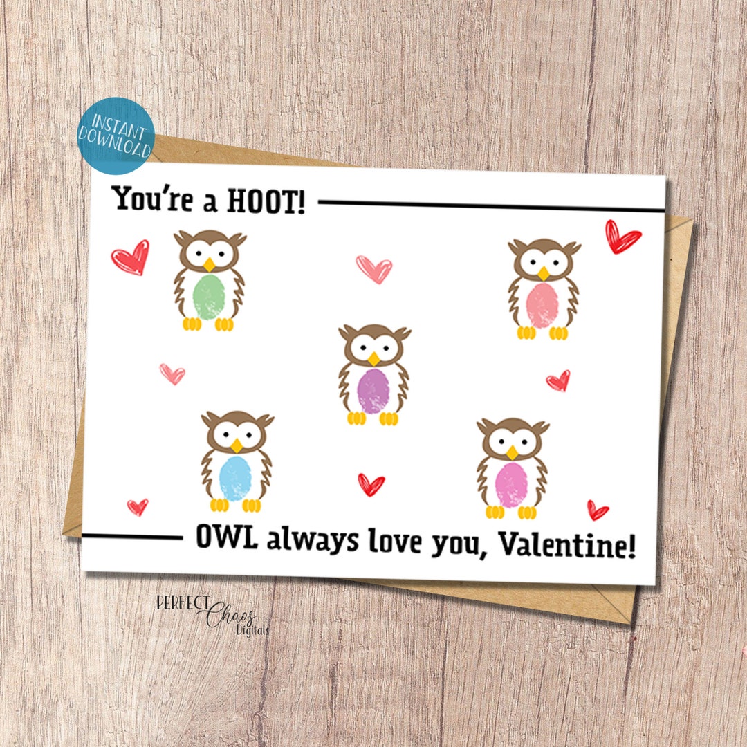 Owl Always Love You Printable Valentine's Day Card, Fingerprint Craft ...