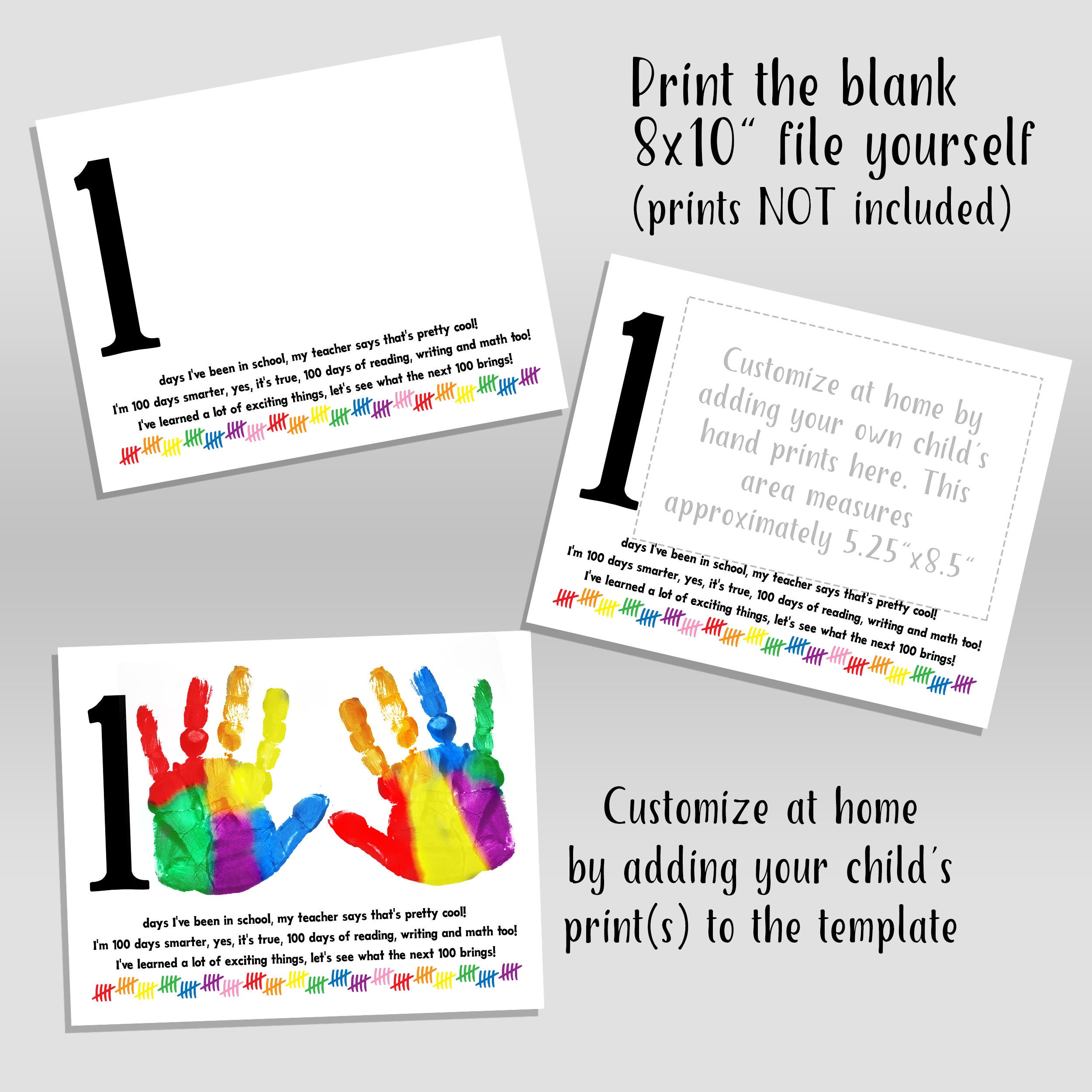100 Days of School Activity Handprint Art for Kids 100th Day - Etsy