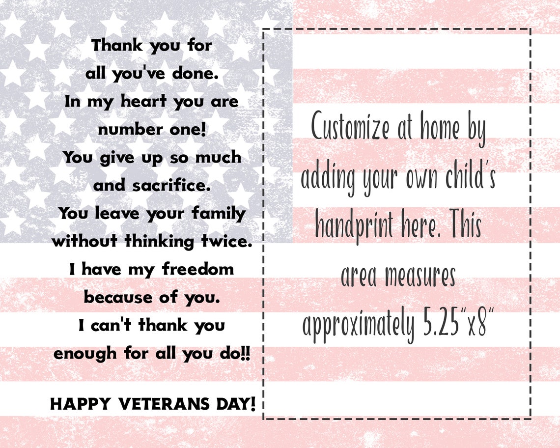Veterans Day Thank You Card Handprint Art Project for Kids - Etsy