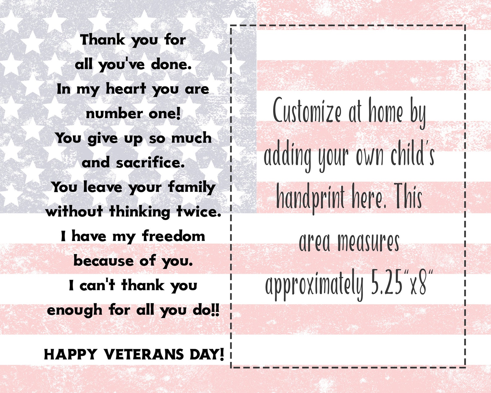 Veterans Day Thank You Card, Handprint Art Project for Kids, Veteran ...