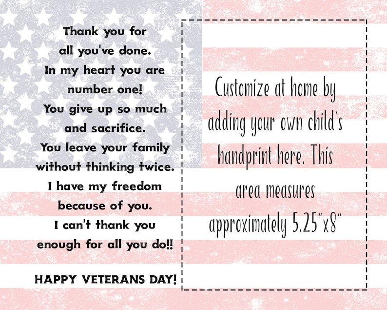 Veterans Day Thank You Card Handprint Art Project for Kids - Etsy