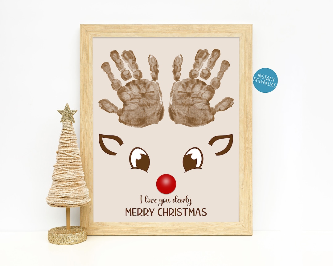 Christmas Handprint Art, Reindeer Craft for Kids, Printable Christmas ...