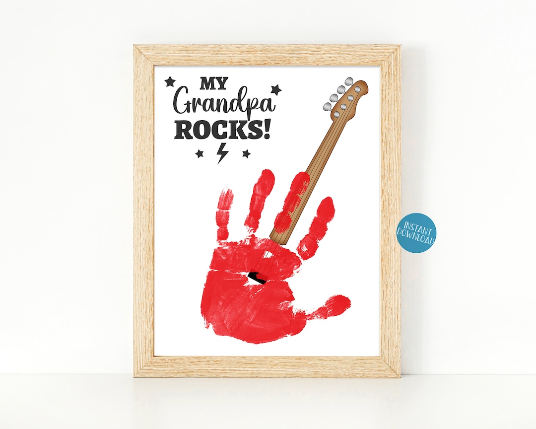 My Grandpa Rocks Guitar Handprint Craft for Fathers Day, Handprint Art ...