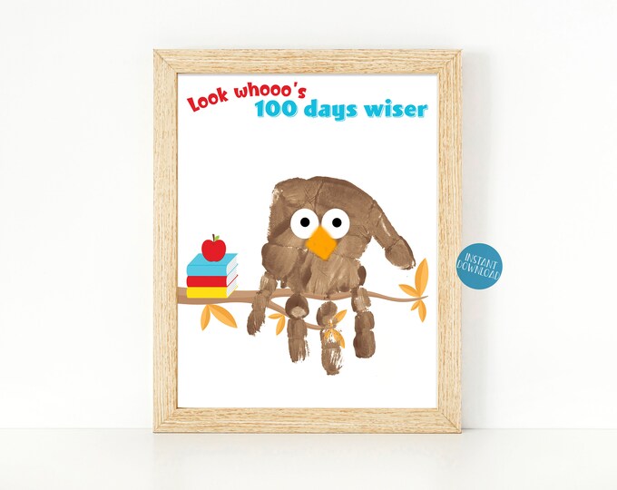 100 Days of School Handprint Art Craft for Kids | 100 Days Wiser Owl ...