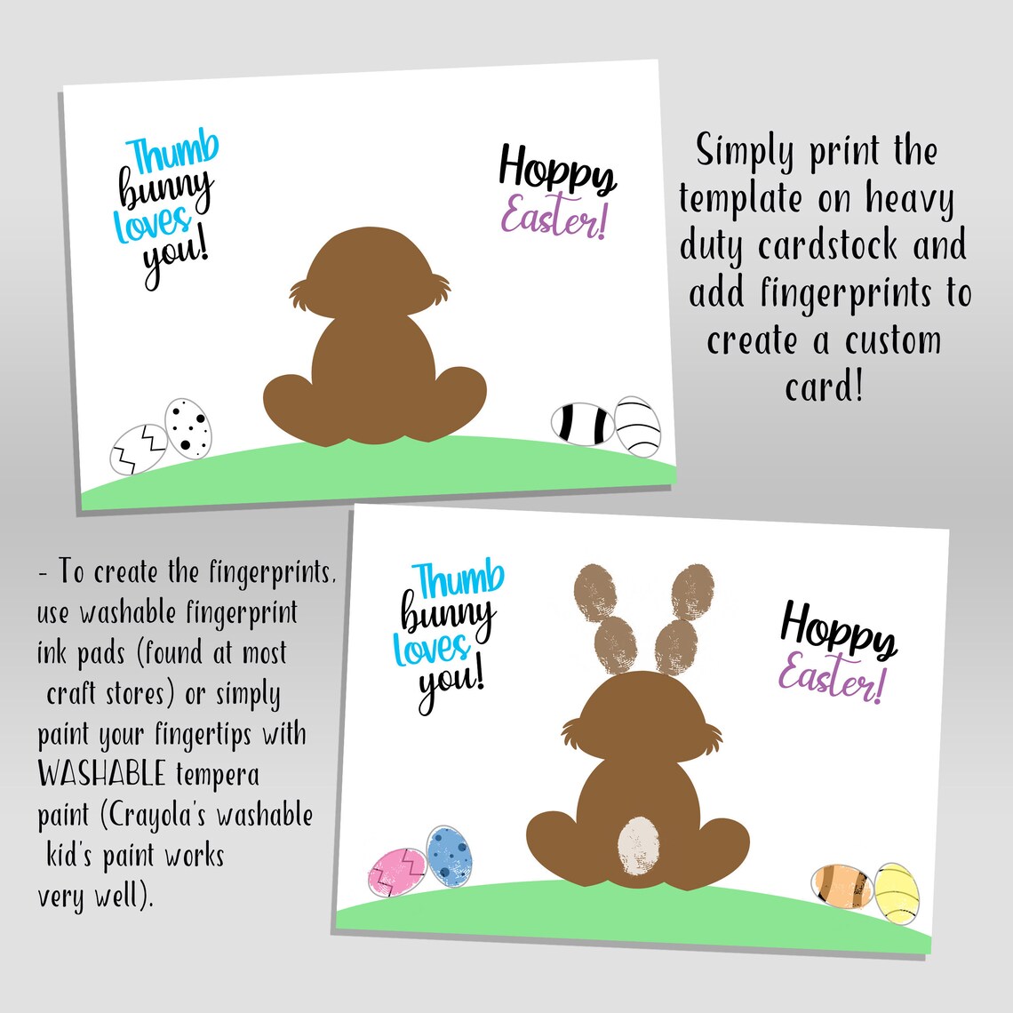 Printable Easter Card, Easter Bunny Thumbprint Craft, Fingerprint Art ...