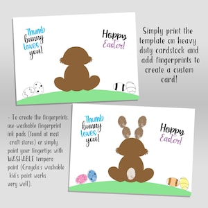Printable Easter Card, Easter Bunny Thumbprint Craft, Fingerprint Art ...