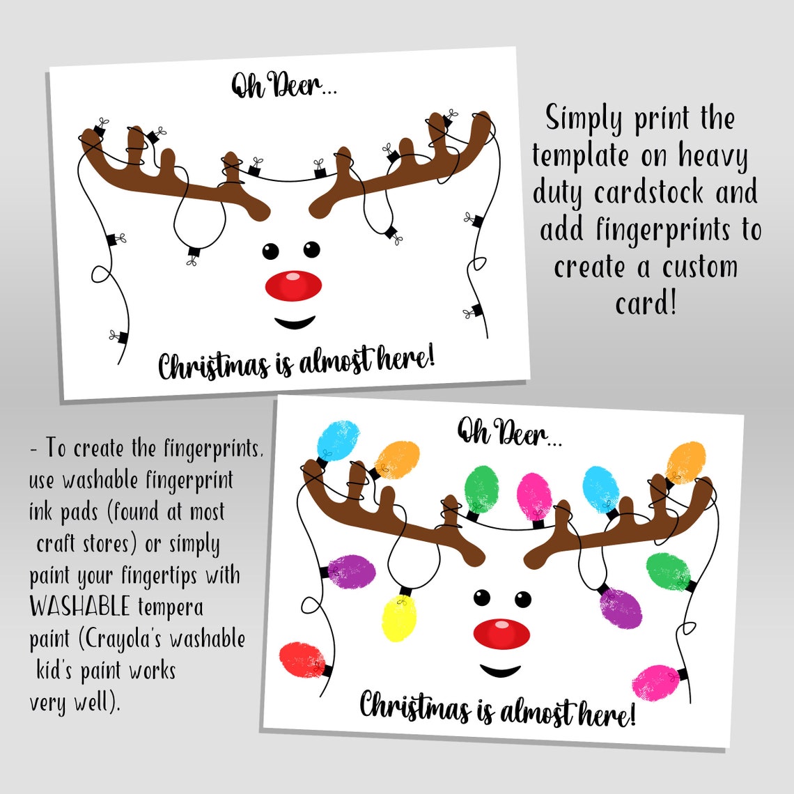 Printable DIY Christmas Card Fingerprint Craft for Kids - Etsy