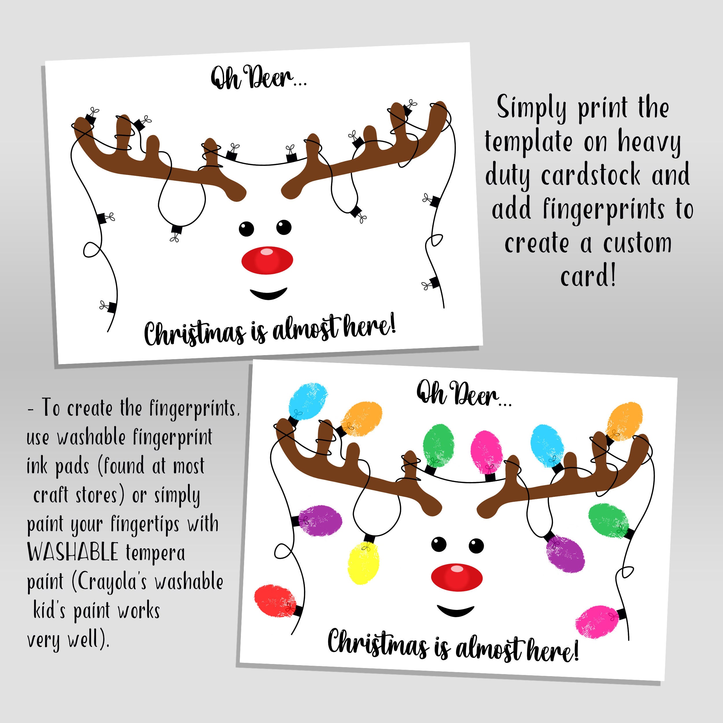 Printable DIY Christmas Card Fingerprint Craft for Kids - Etsy