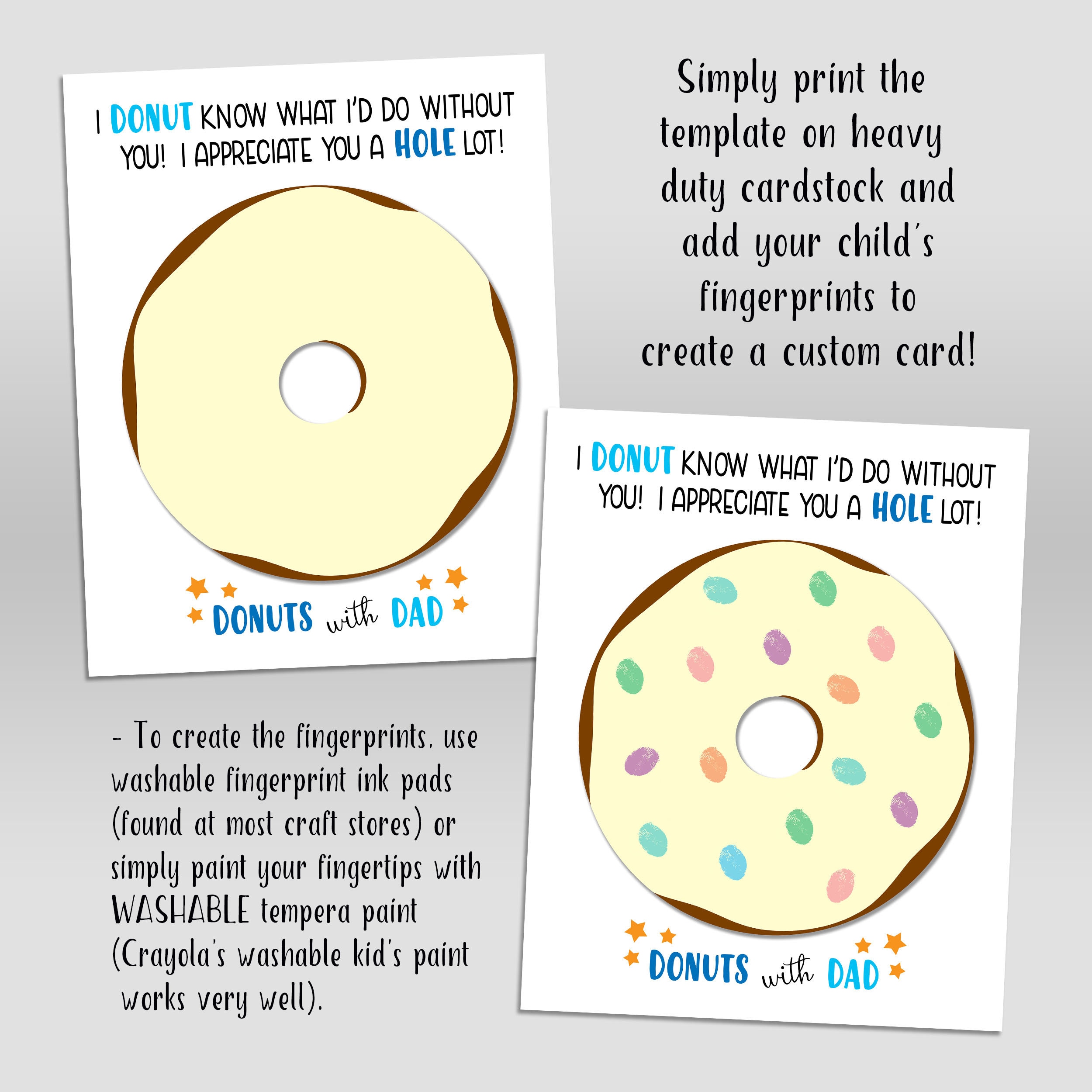 Donuts With Dad Printable, Fingerprint Art for Dad, Donut Thumbprint ...