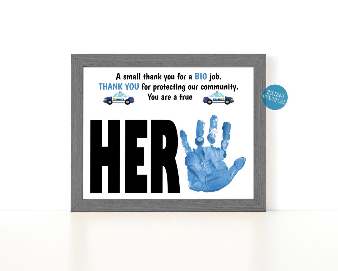 Police Officer Gifts, Law Enforcement Thank You Card Handprint Art ...