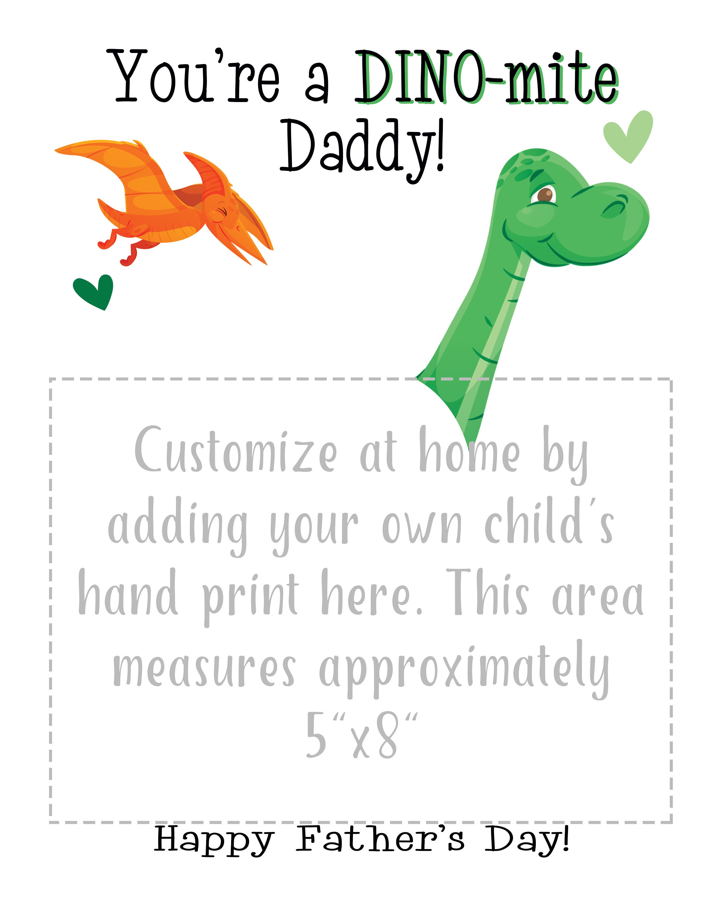 Fathers Day Gift Handprint Art Card for Dad Dinosaur - Etsy