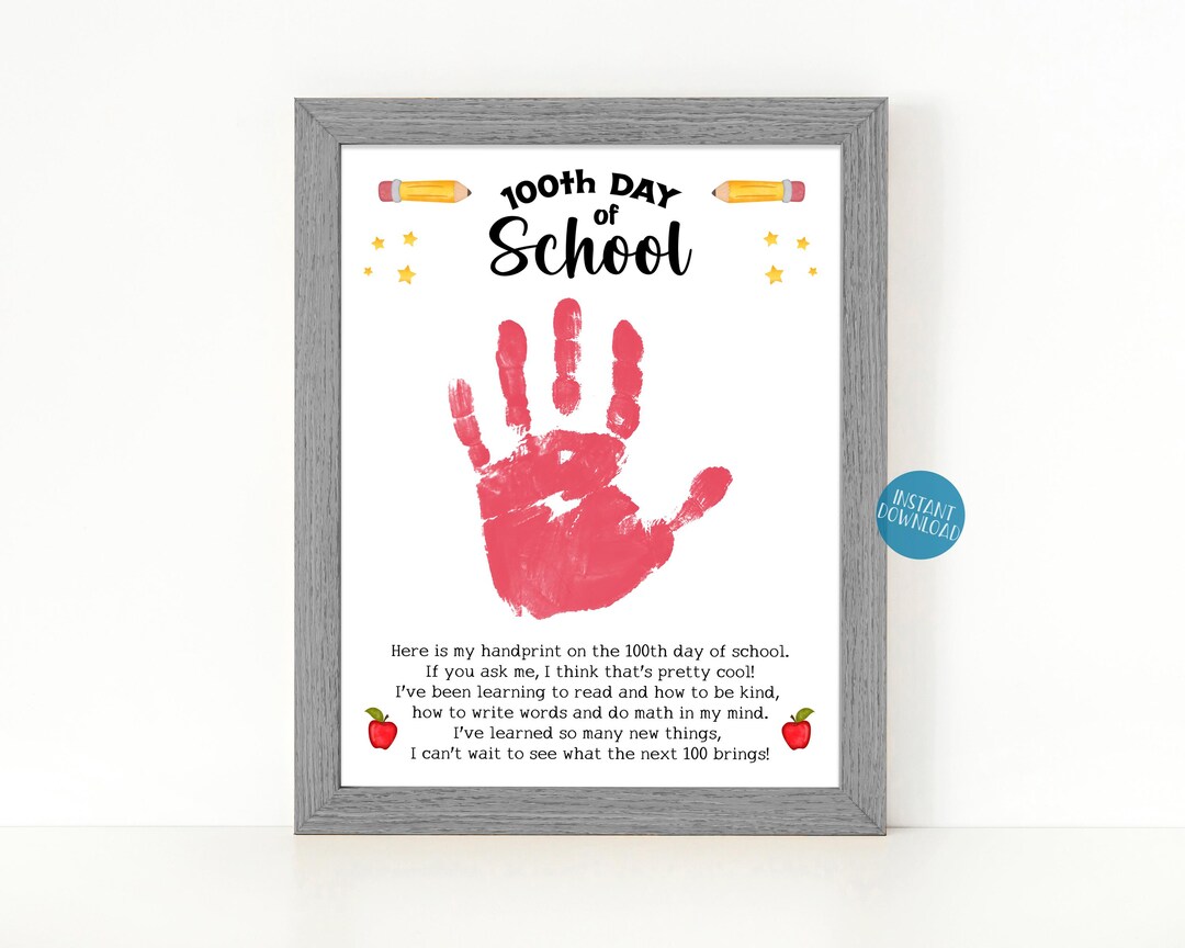 100 Days of School Handprint Craft Poem, 100th Day School Activity, 100 ...