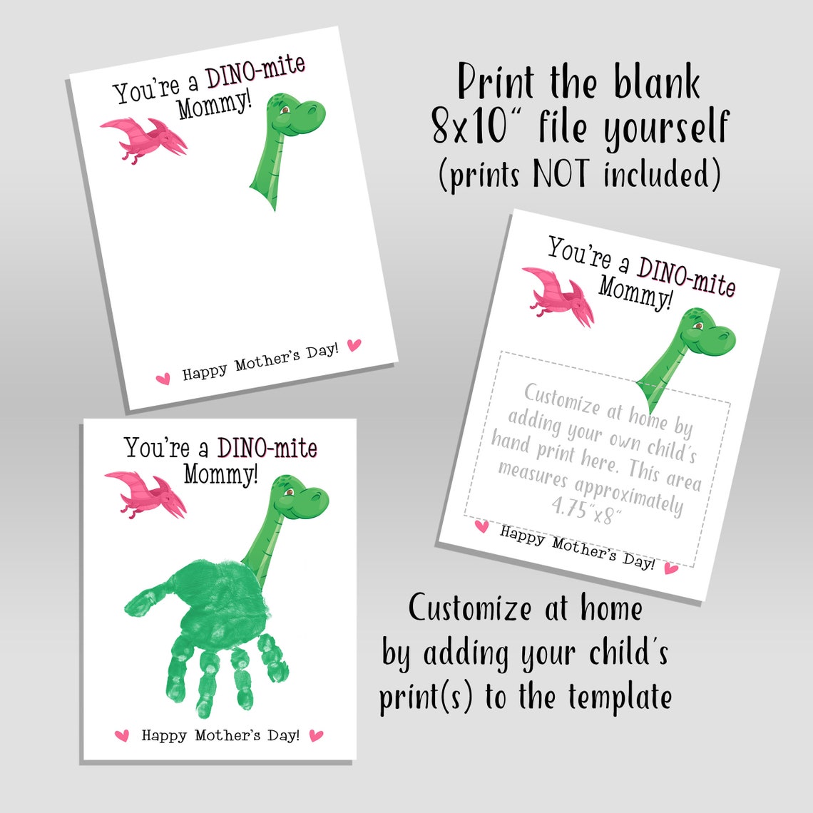 Dinosaur Handprint Art for Mom Mother's Day Card DIY Kid - Etsy