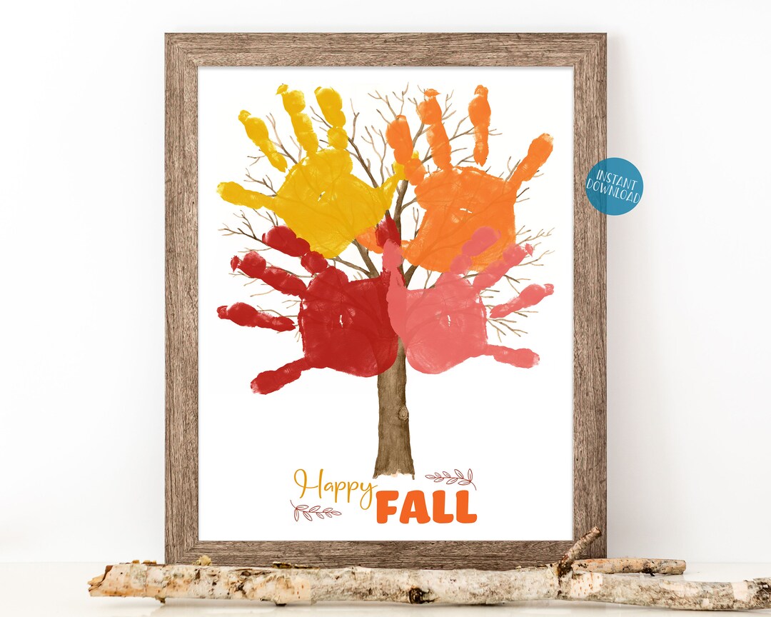 Happy Fall Handprint Art, DIY Kid Craft Kit, Fingerprint Tree Autumn ...